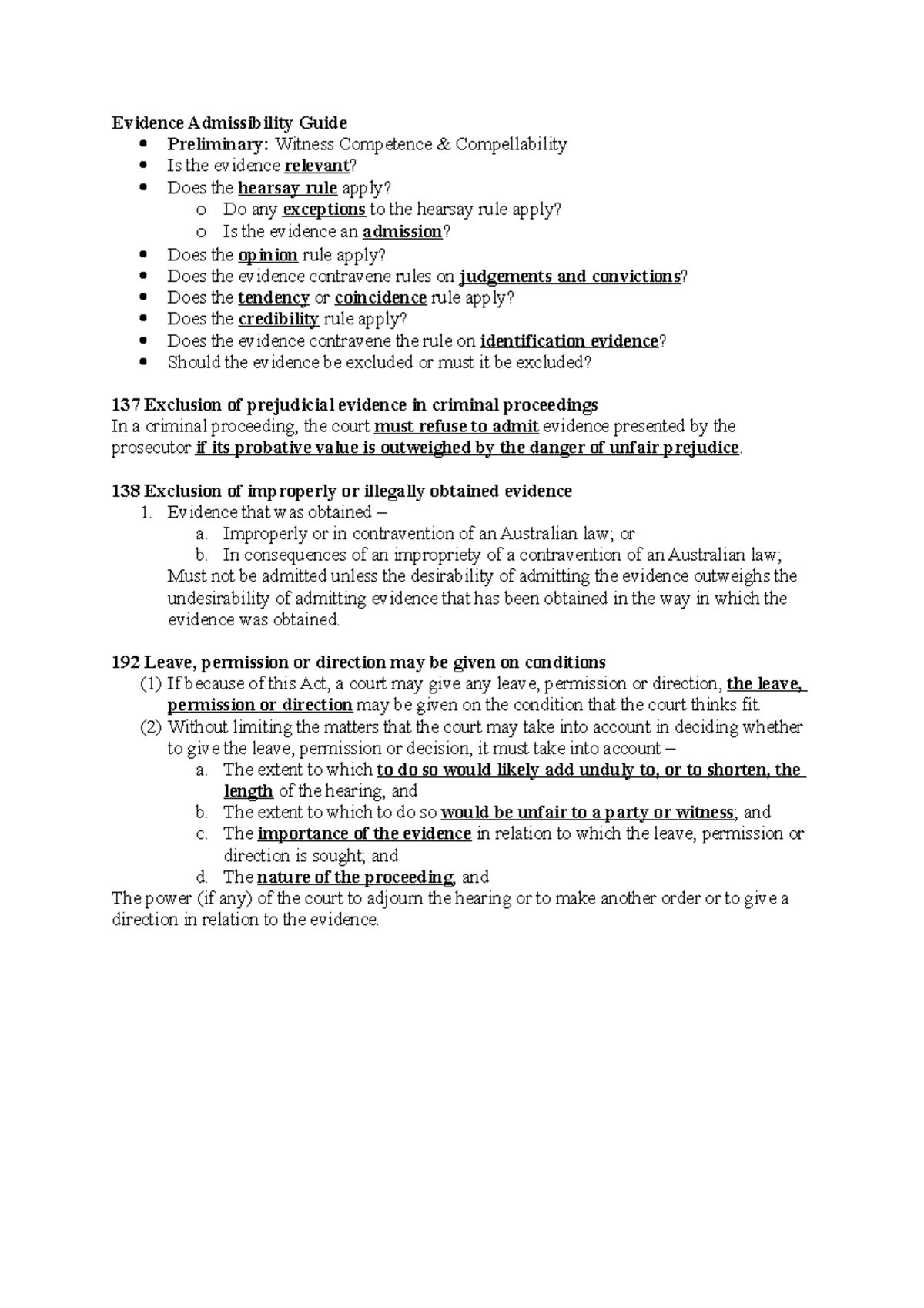 Evidence notes - exam summary - Evidence Admissibility Guide ...