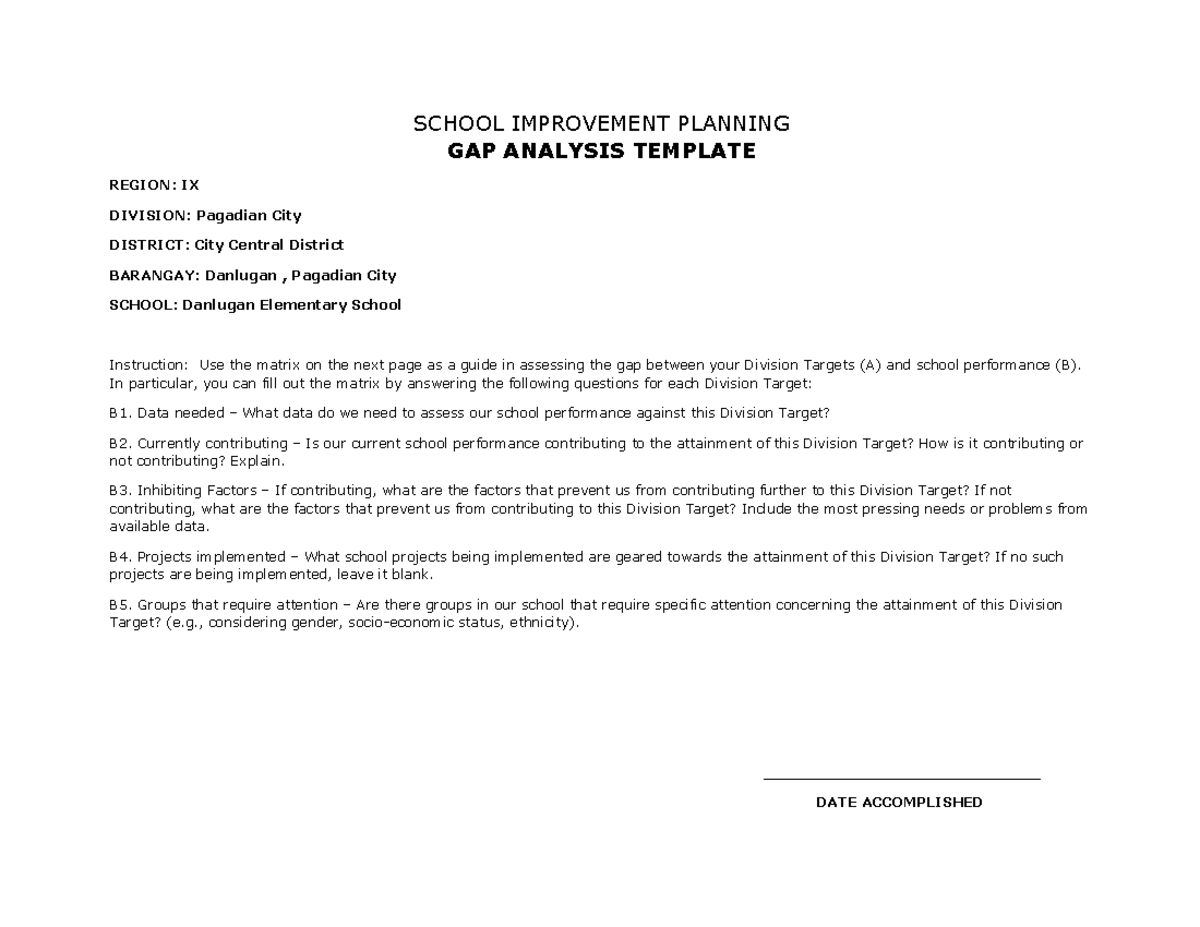 Annex 3 Gap Analysis - SCHOOL IMPROVEMENT PLANNING GAP ANALYSIS ...