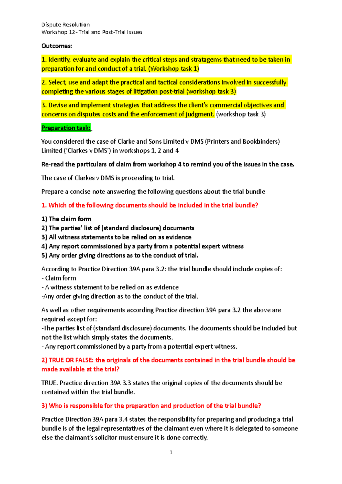 Workshop 12- Trial and Post-Trial Issues - Workshop 12- Trial and Post ...