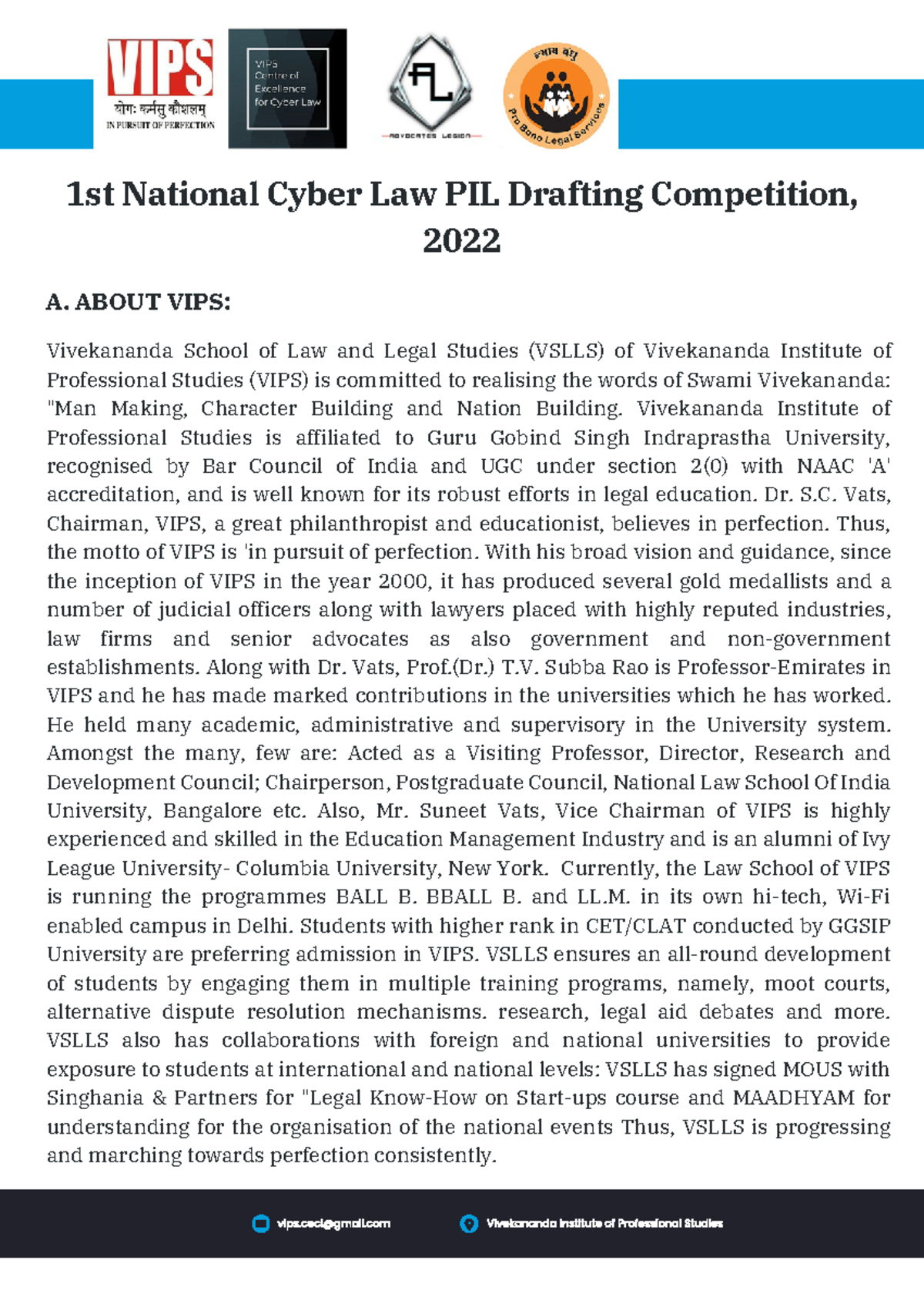 1st National Cyber Law PIL Drafting Competition - ABOUT VIPS ...
