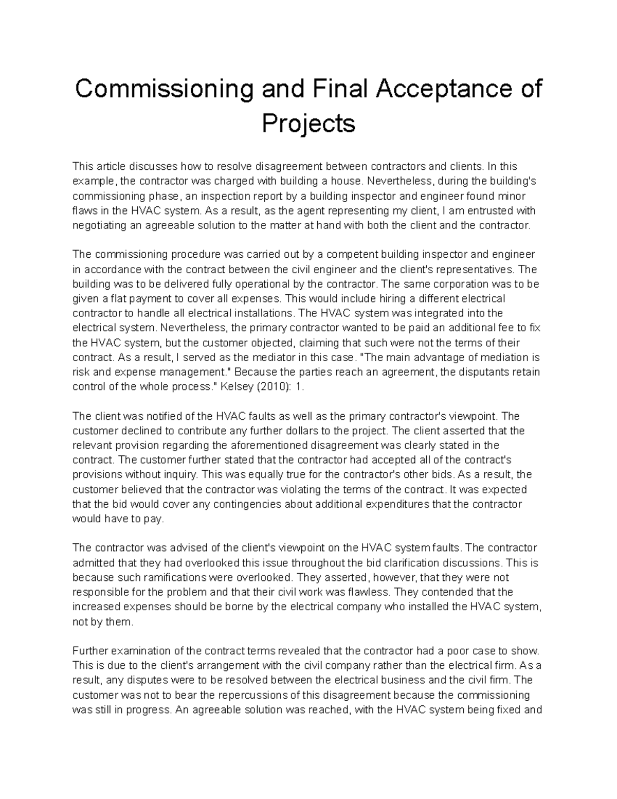 Commissioning and Final Acceptance of Projects - Commissioning and ...