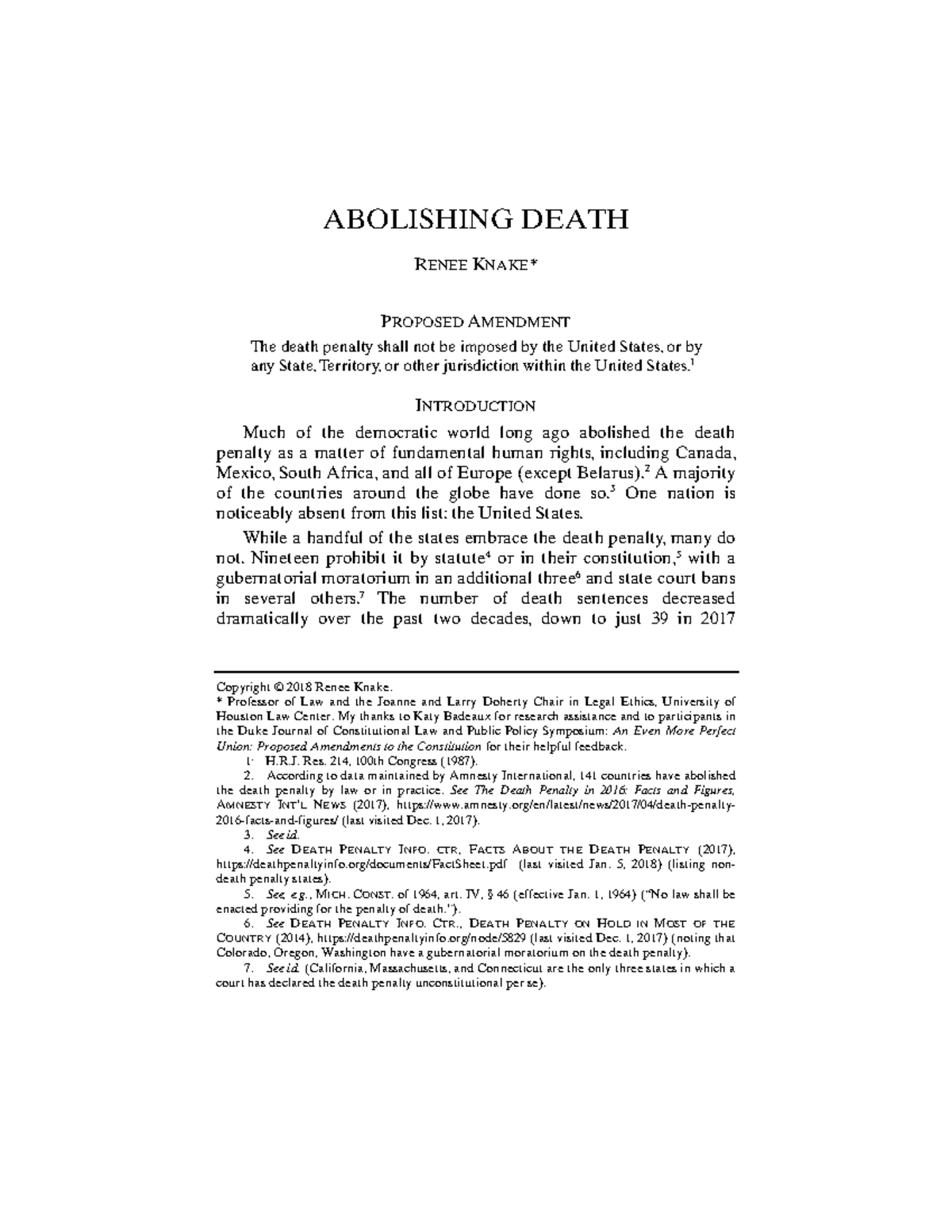 Abolishing Death - ABOLISHING DEATH RENEE KNAKE* PROPOSED AMENDMENT The ...