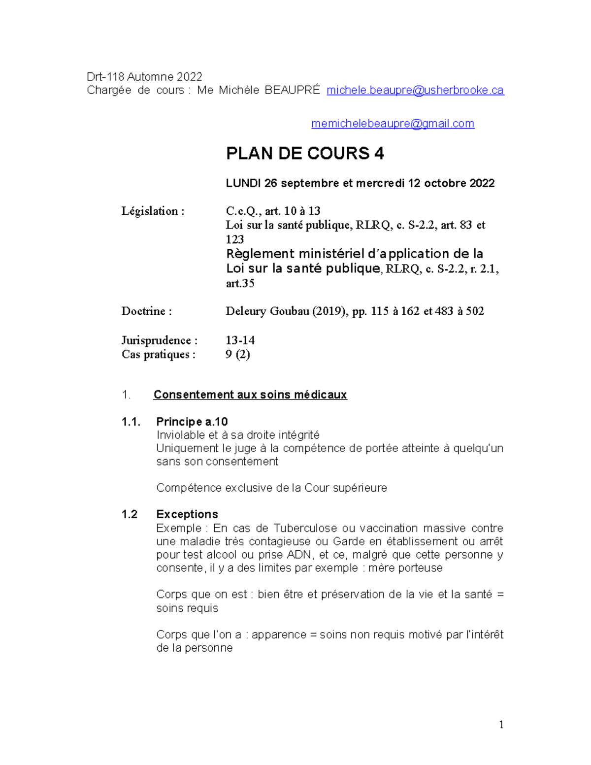 Plan de cours 4 - Cour 4 - Drt-118 Automne 2022 Chargée de cours : Me ...