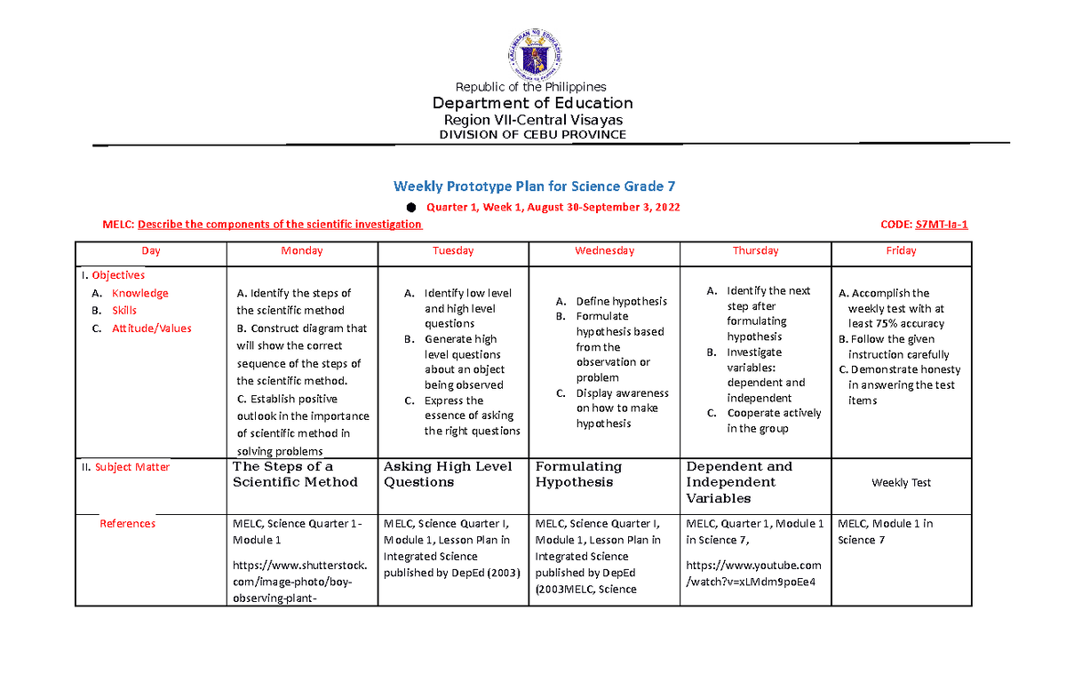 Grade 7 Science Week 1 - Department of Education Region VII-Central ...
