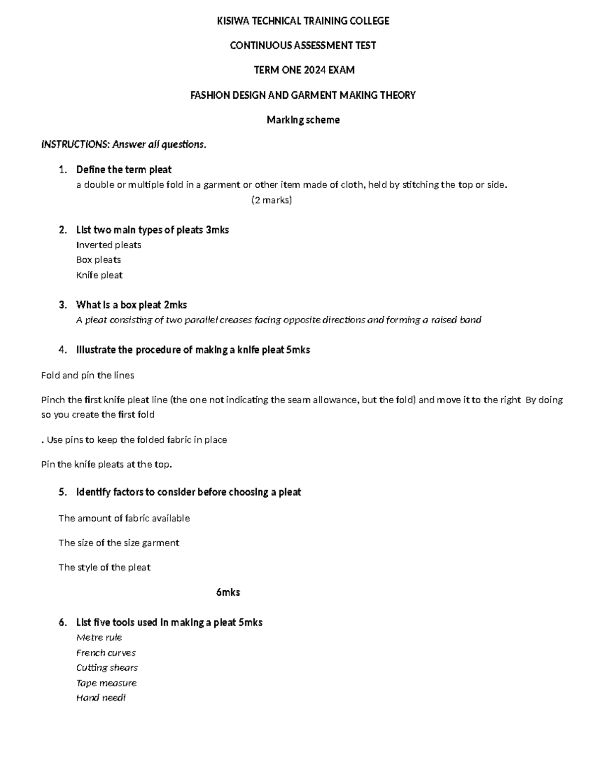 CBA - tutorial work for learners - KISIWA TECHNICAL TRAINING COLLEGE ...