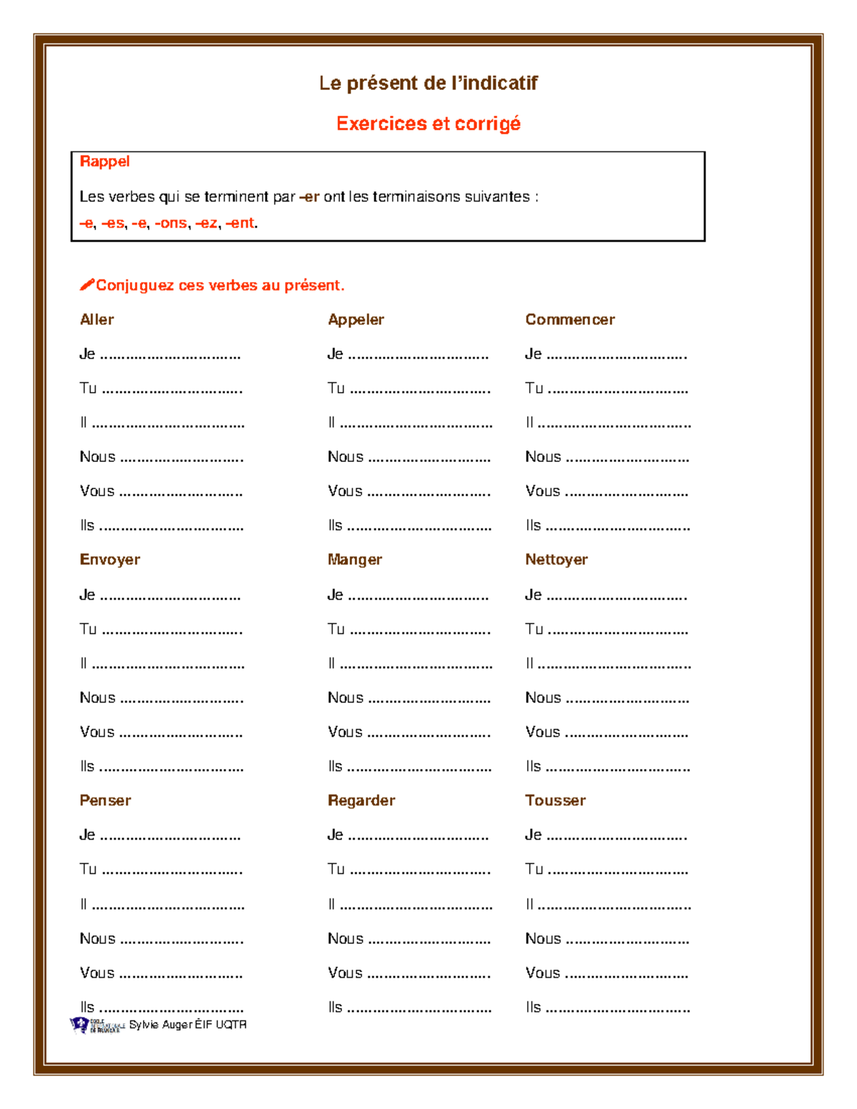 Le present de l'indicatif Exercices et corrige web - Le présent de l ...