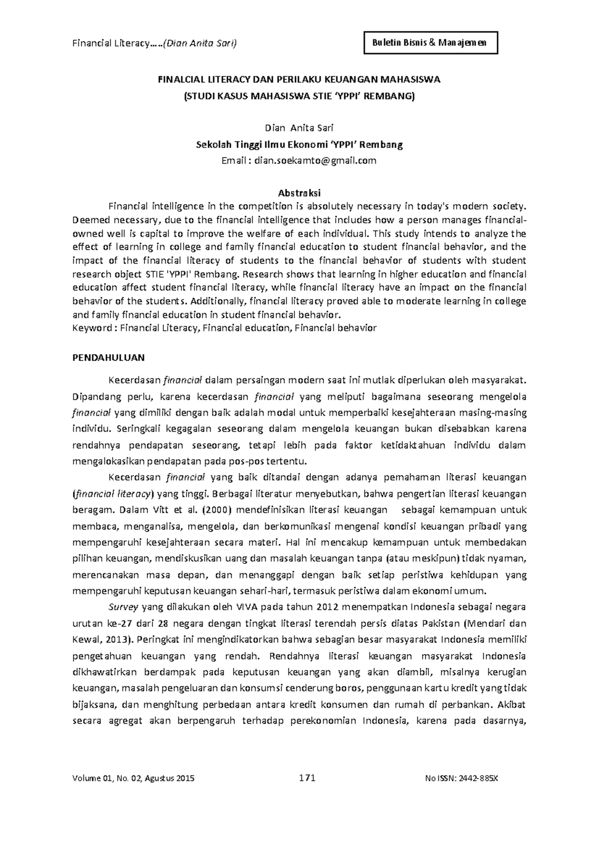 14 27 1 SM - 123 - FINALCIAL LITERACY DAN PERILAKU KEUANGAN MAHASISWA (STUDI KASUS MAHASISWA ...