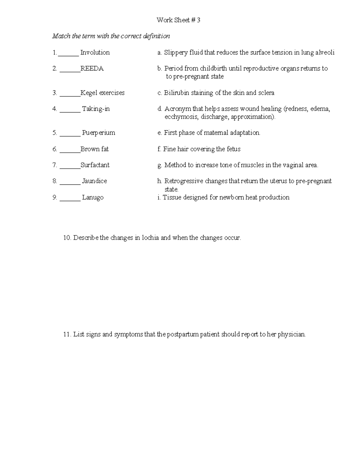 Work Sheet # 3 - Work Sheet # 3 Match the term with the correct ...
