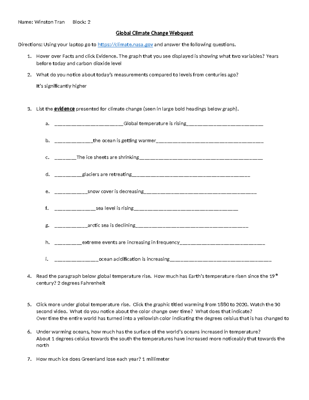 Copy of Climate Change Webquest - LONG - Name: Winston Tran Block: 2 ...