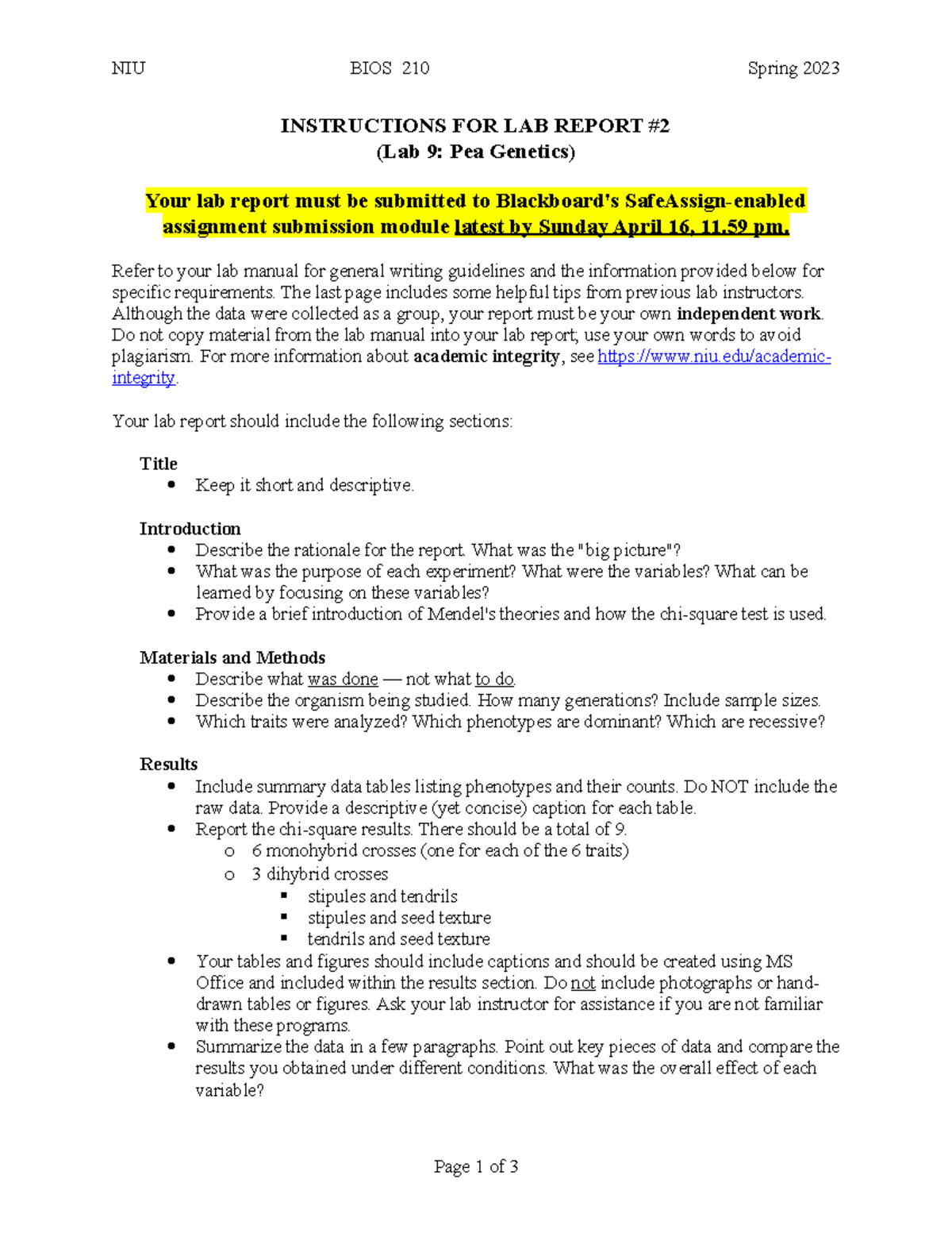 Lab Report 2 Instructions - NIU BIOS 210 Spring 2023 INSTRUCTIONS FOR ...