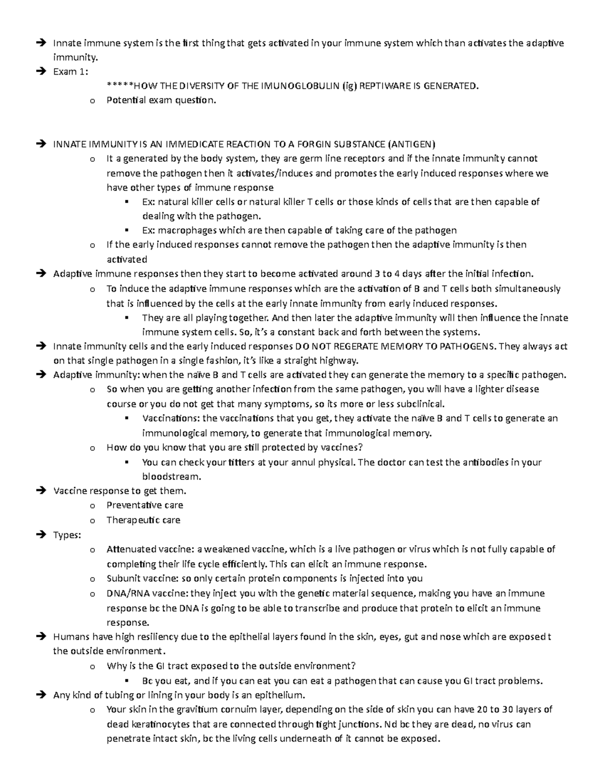 Immuno LEC 1 - Lecture notes lecture 1 - Innate immune system is the ...