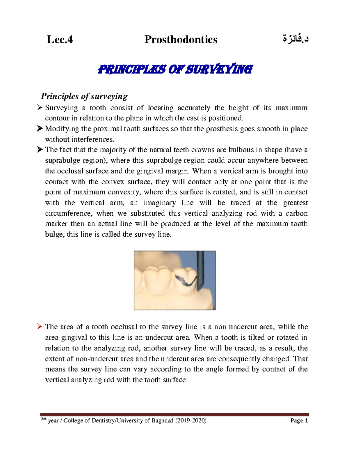 Pros Lec 4 - Prosthodontics - Lec Prosthodontics فائزة. د Principles of surveying Principles of ...