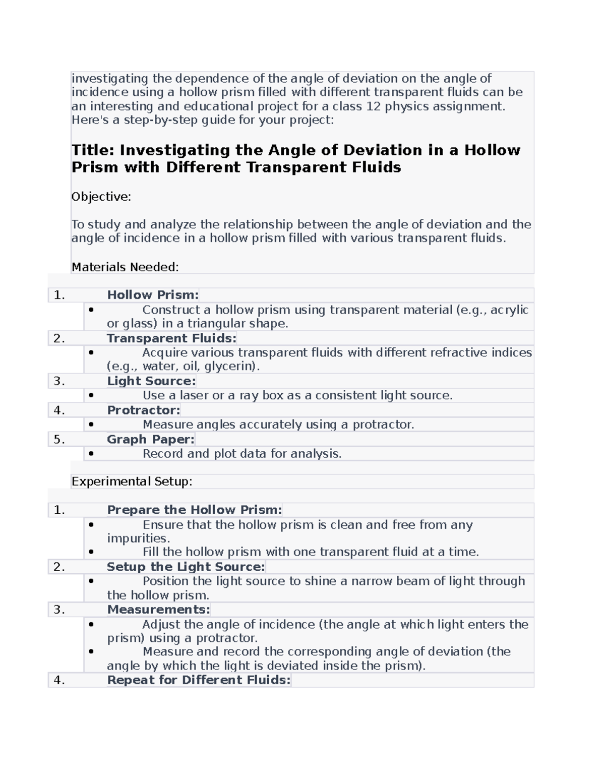 Investigation project details - investigating the dependence of the ...