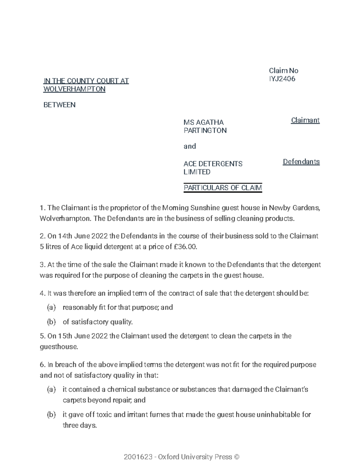 DM Agatha Po C - Particulars of Claim Example - 2001623 - Oxford ...
