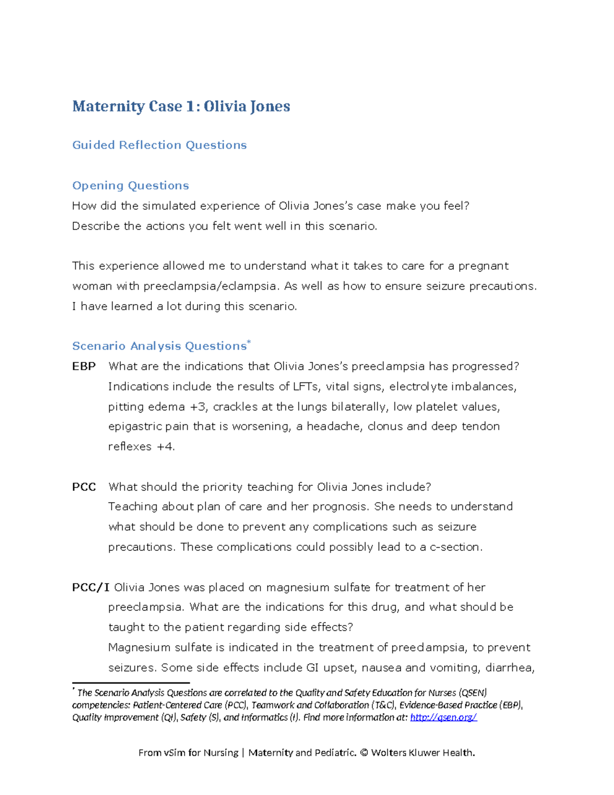 VSIM olivia jones questions - Maternity Case 1: Olivia Jones Guided ...