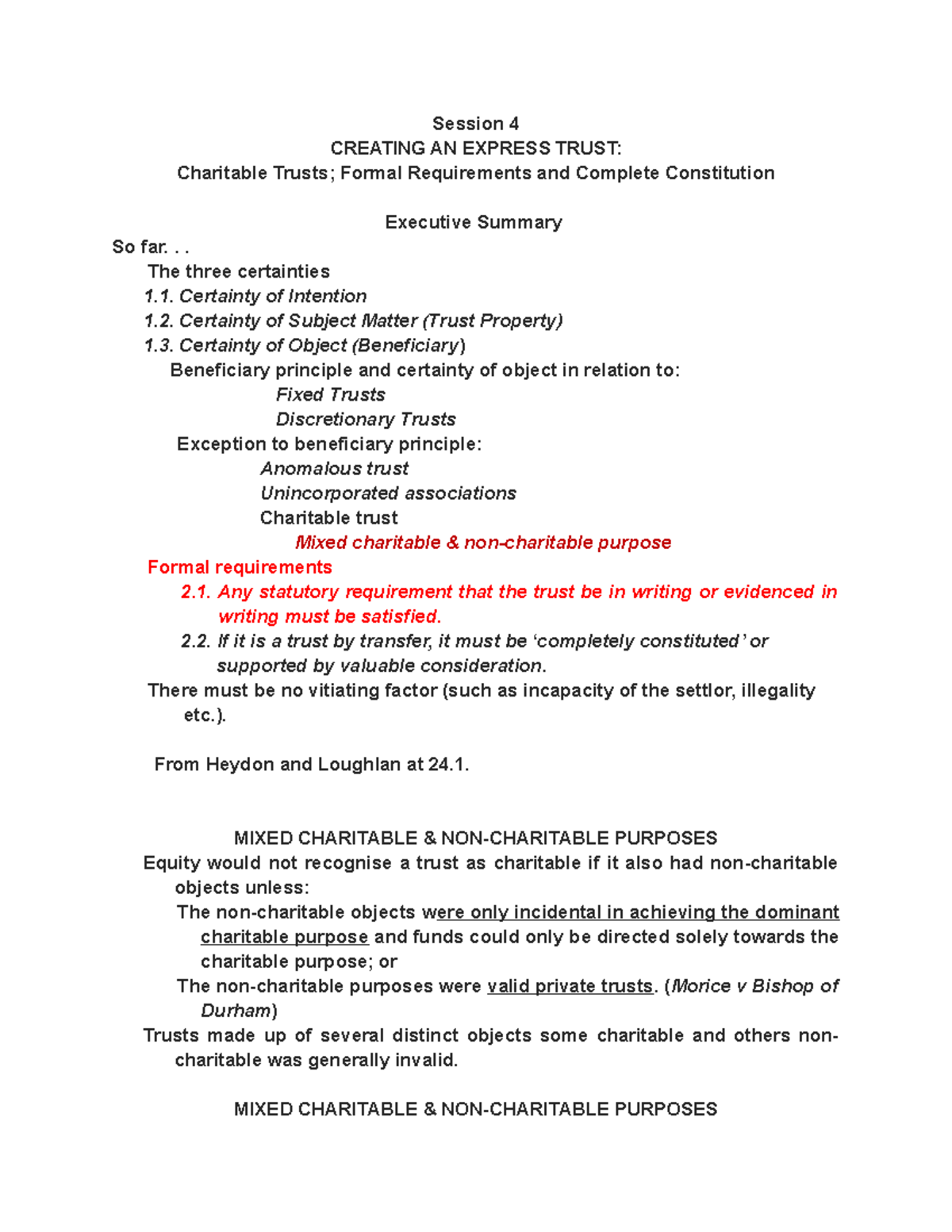 Charitable Trusts; Formal Requirements and Complete Constitution ...