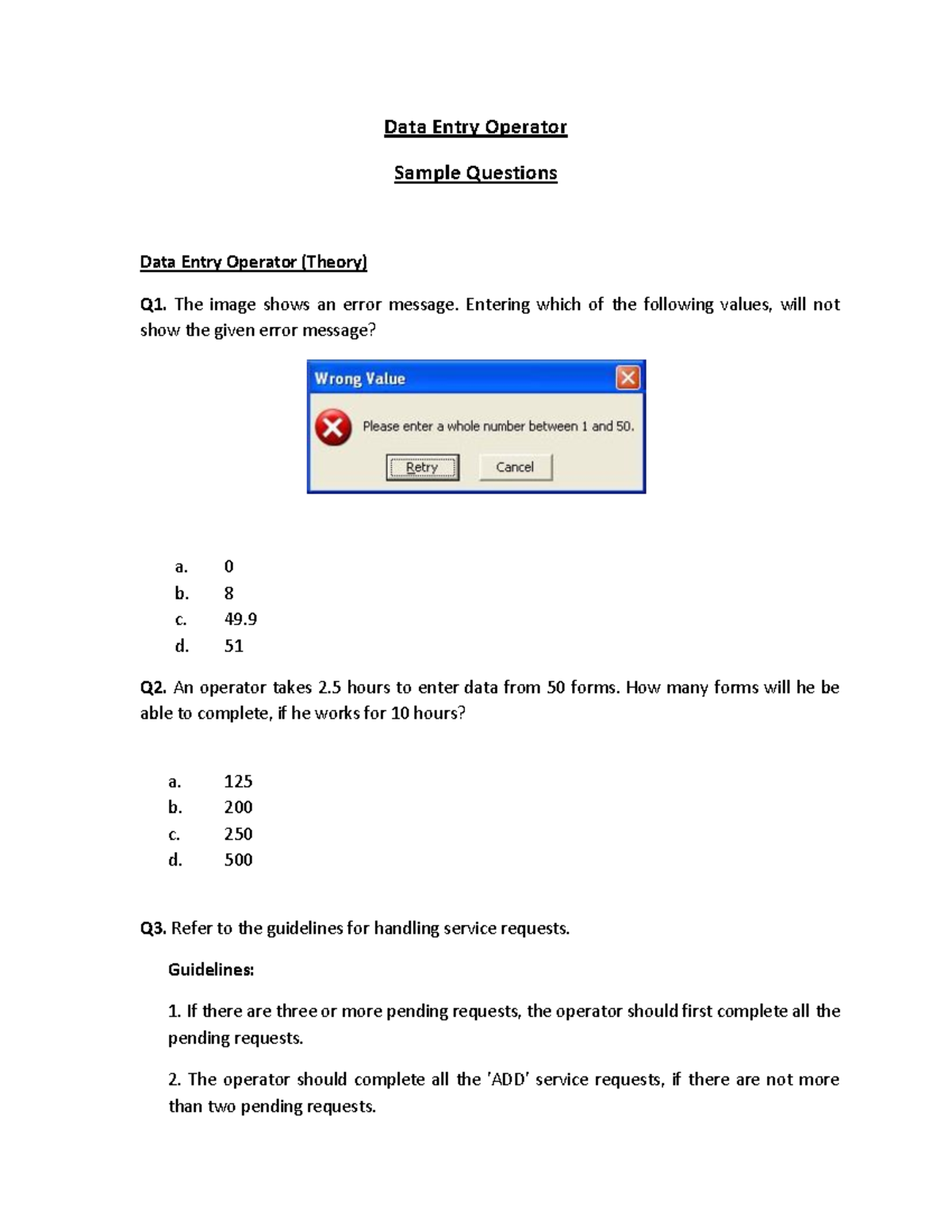 Data Entry Operator Sample Questions - Data Entry Operator Sample ...