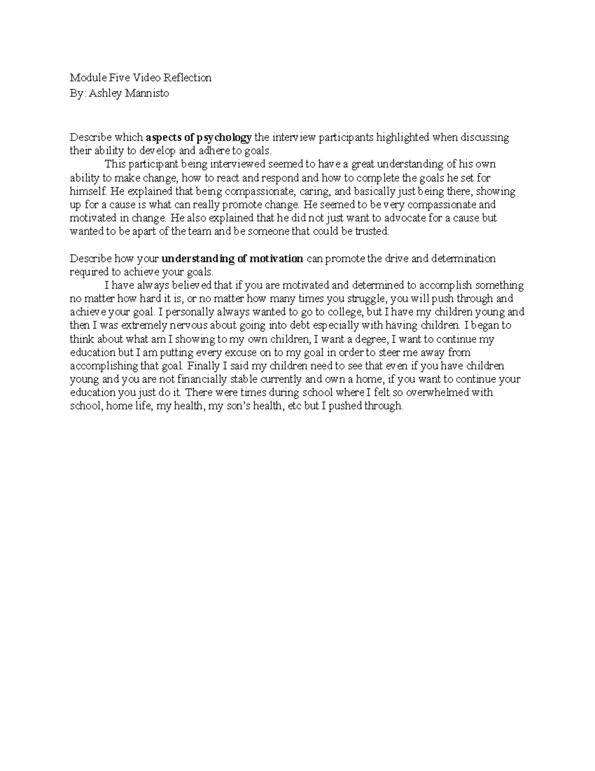 Module Five Video Reflection - This participant being interviewed ...