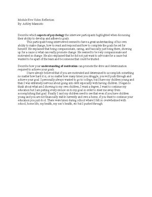 PSY 491 Module Two Video Reflection - Cheyenne Manley PSY 491 – Module ...