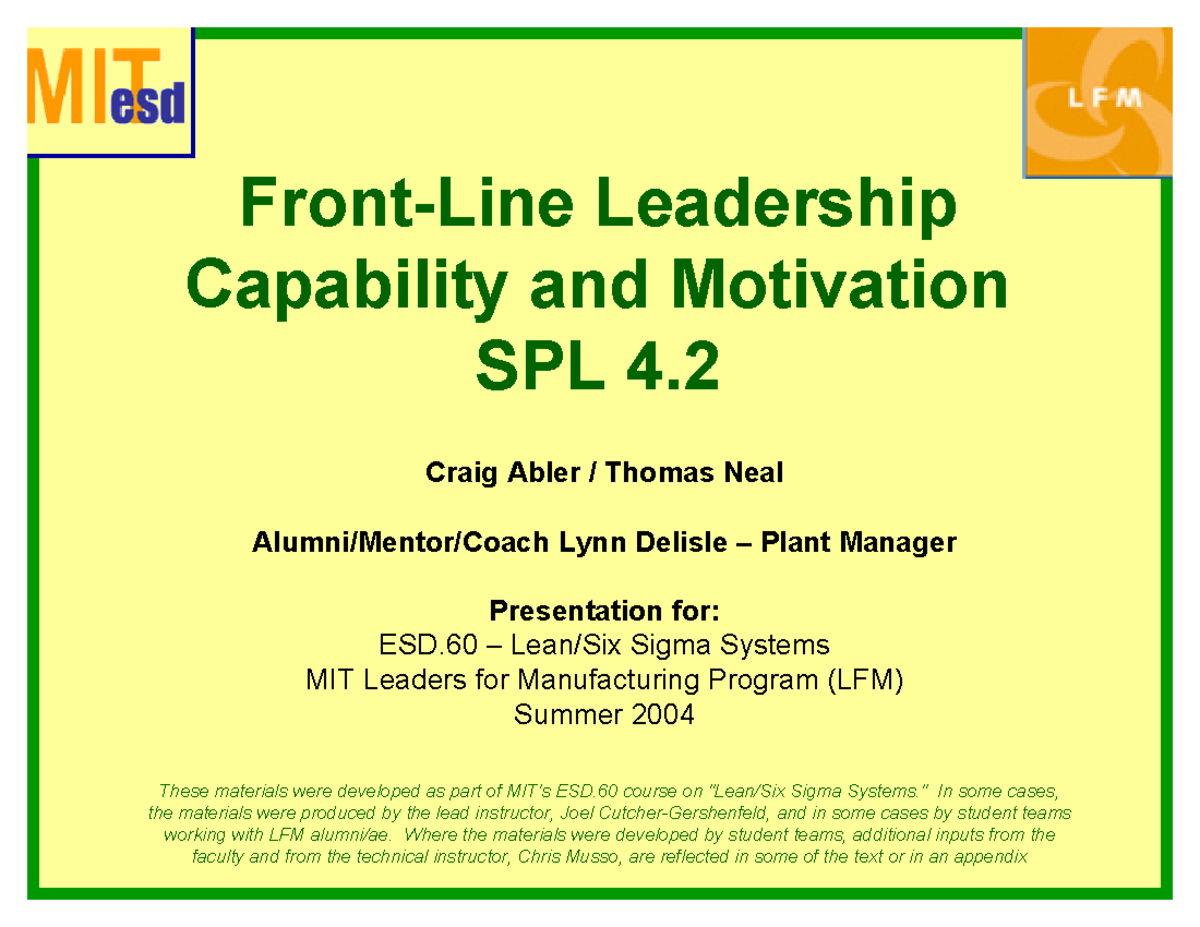 INDU 321-Lecture-07 - INDU 321-Lecture-07 - Front-Line Leadership ...