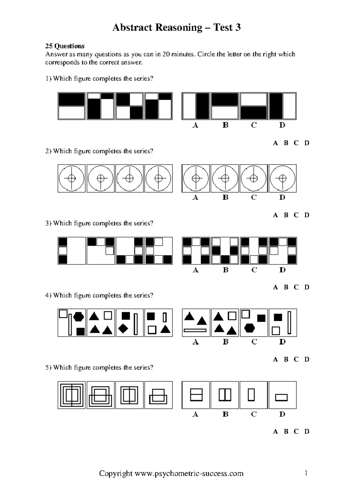 Abstract Reasoning - Practice Test 3 - 25 Questions Answer as many ...