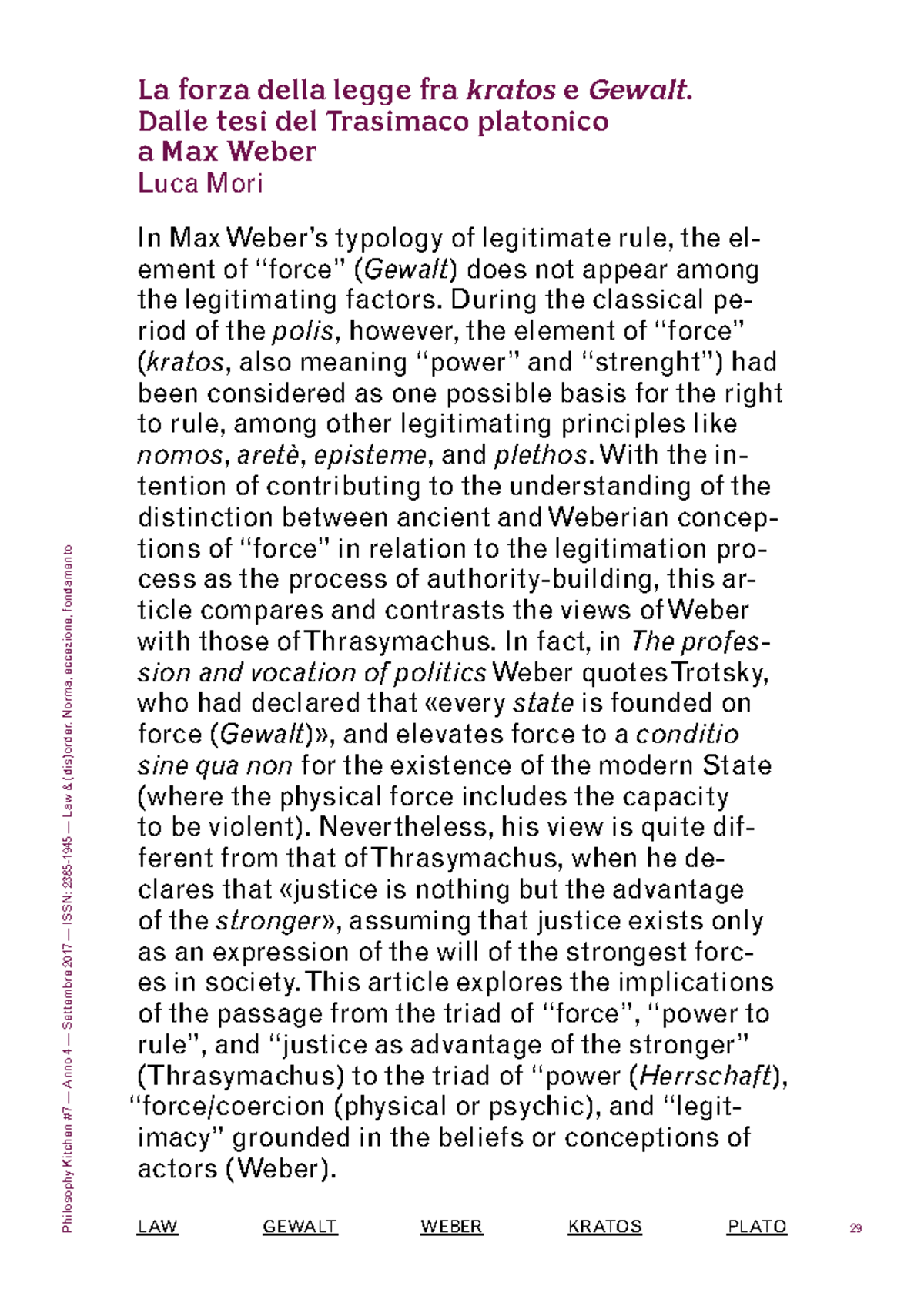 La forza della legge fra kratos e Gewalt. Dalle tesi del Trasimaco ...