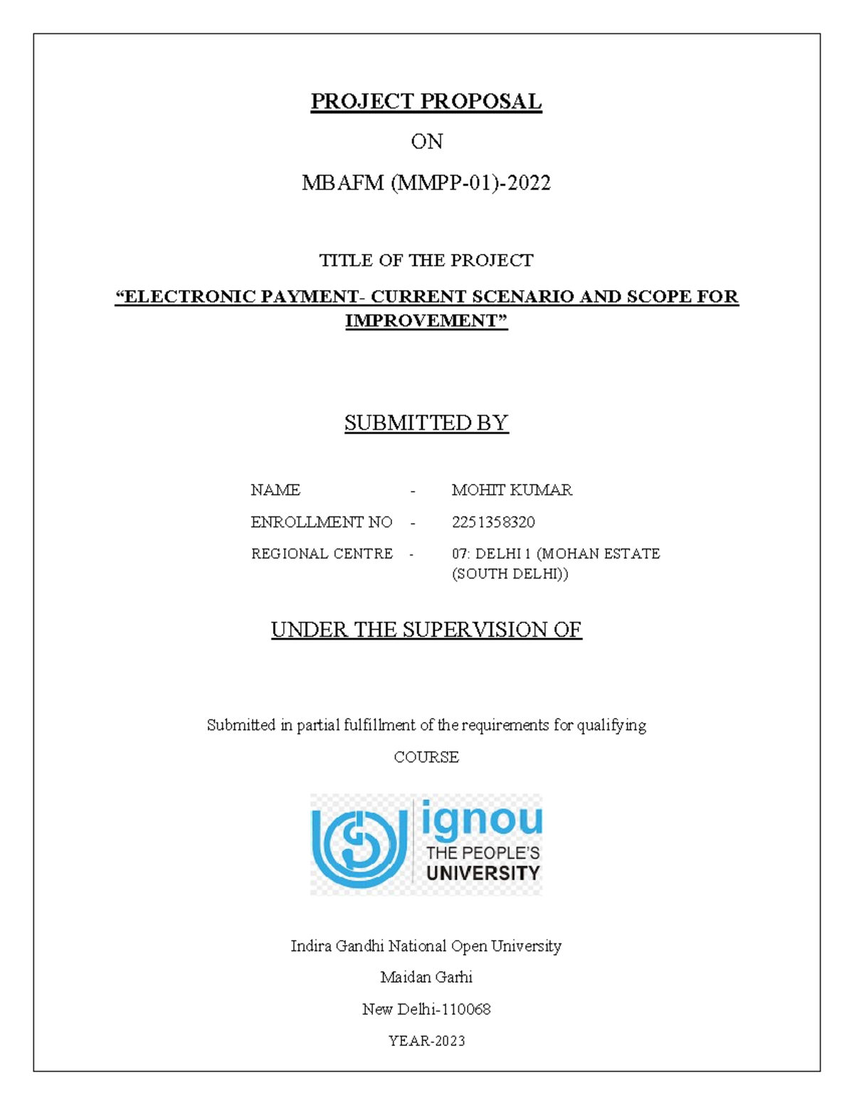 Project Proposal - PROJECT PROPOSAL ON MBAFM (MMPP-01)- TITLE OF THE ...