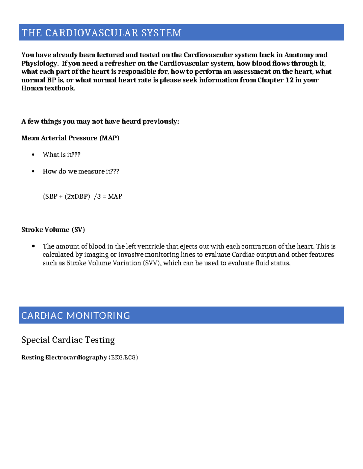 EKG Student handout - HOMEWORK - THE CARDIOVASCULAR SYSTEM You have ...