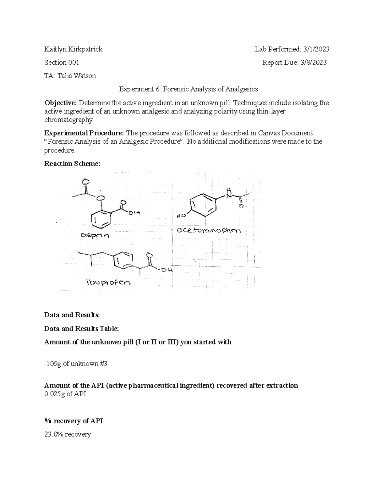 Module 6 Lab Report Forensic Analysis of Analgesics - Kaitlyn ...