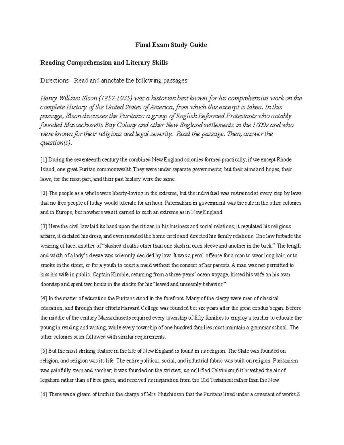 Final Exam Study Guide Juniors 2022 - Final Exam Study Guide Reading ...