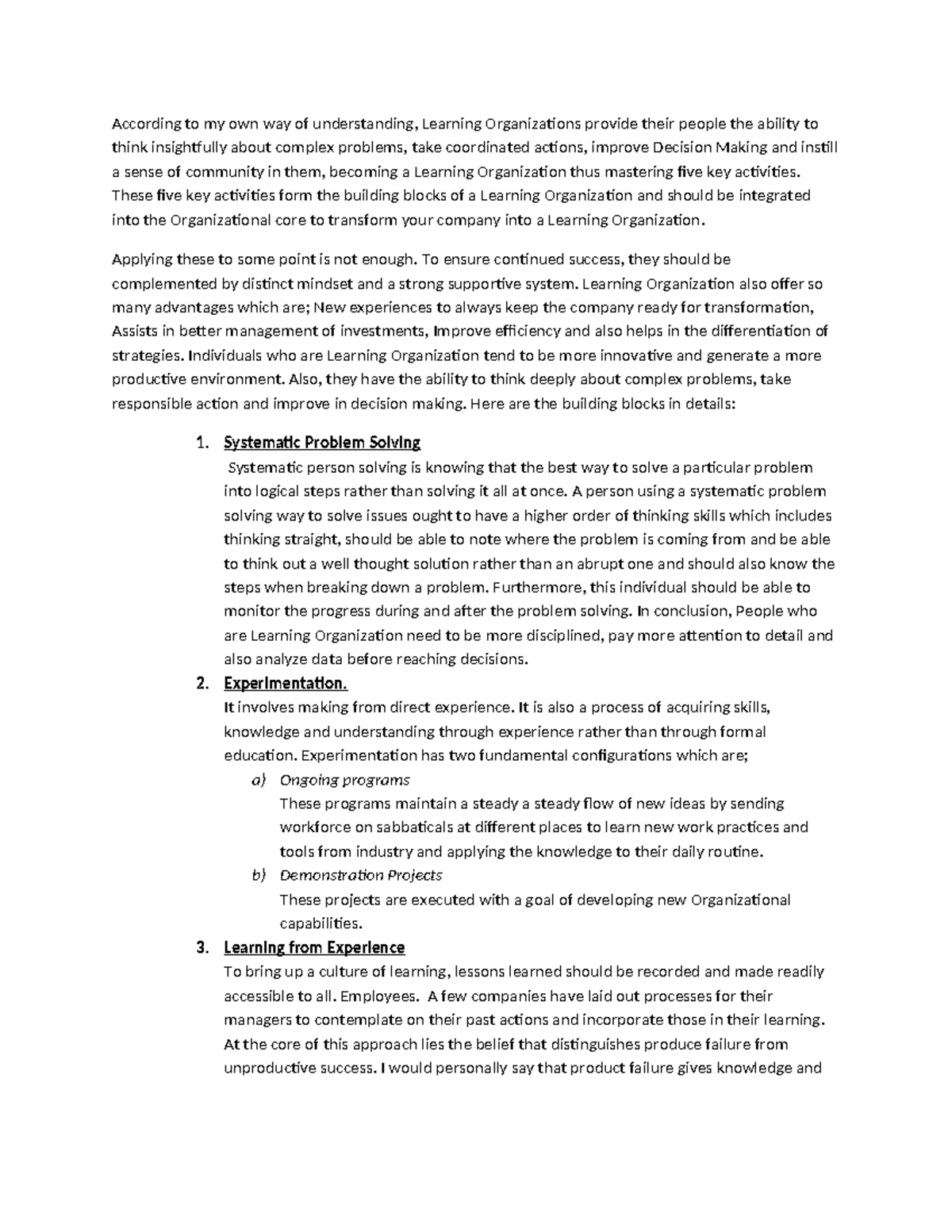 Learning Organization Assignment - According to my own way of ...