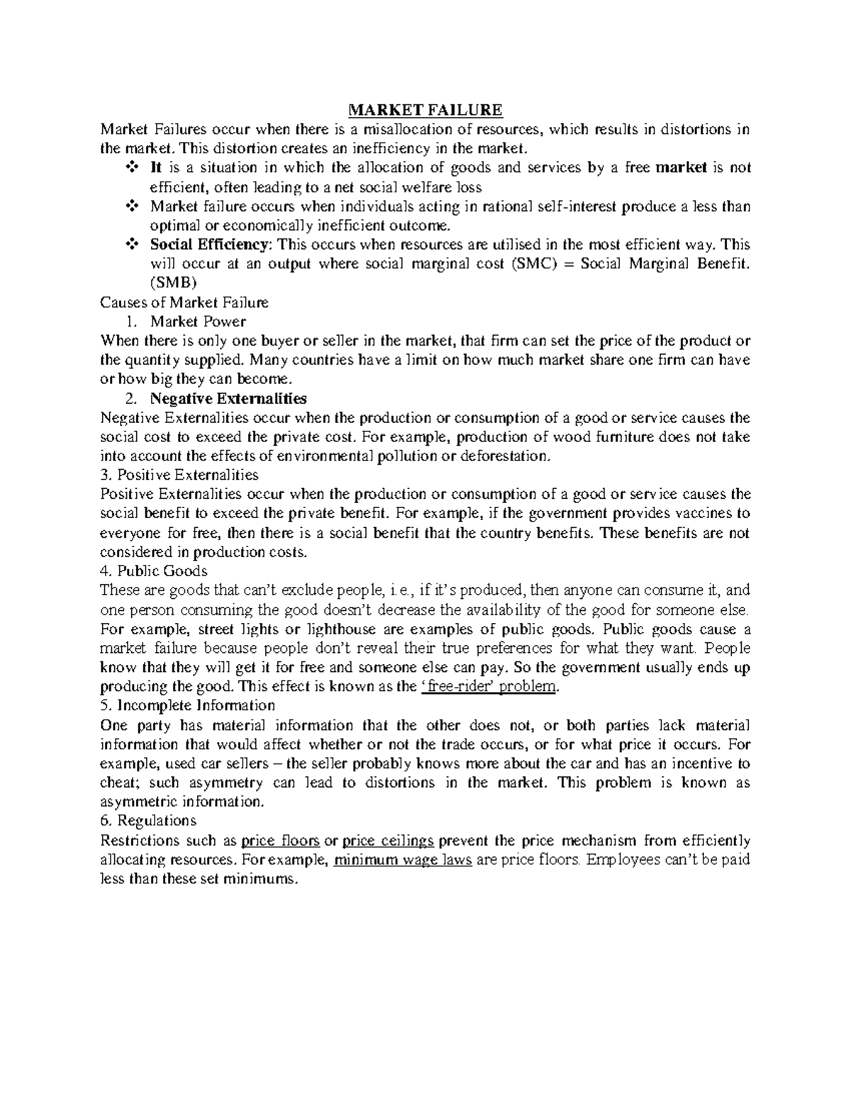 Market failure - MARKET FAILURE Market Failures occur when there is a ...