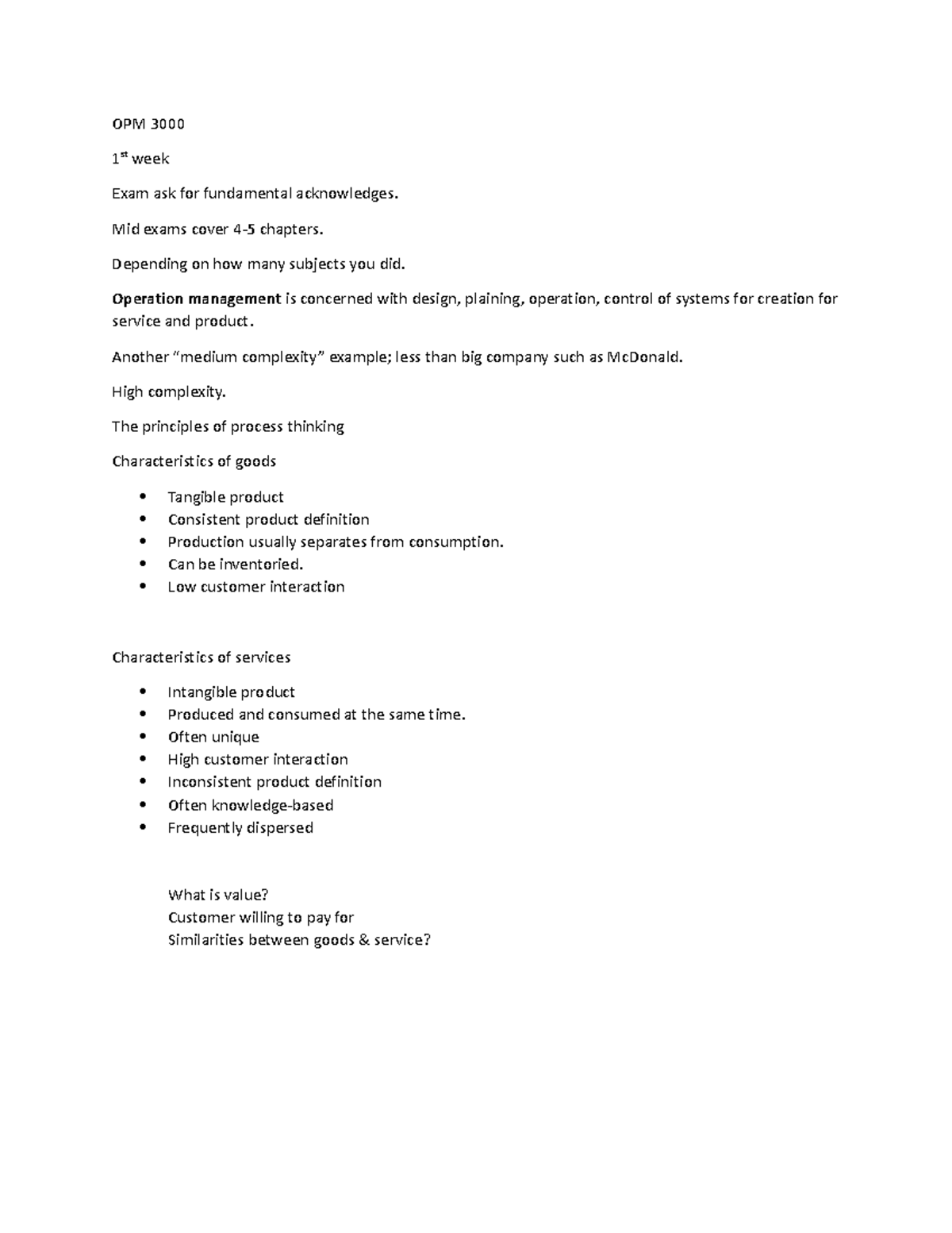 OPM notebook - good - OPM 3000 1 st week Exam ask for fundamental ...