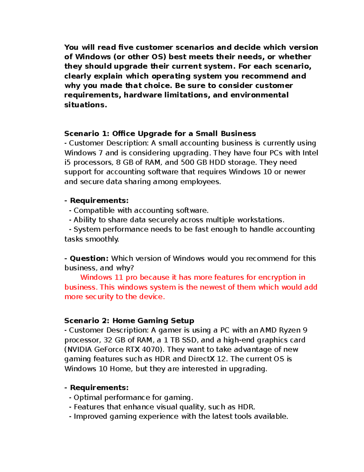 Lleclair operating systems - You will read five customer scenarios and ...