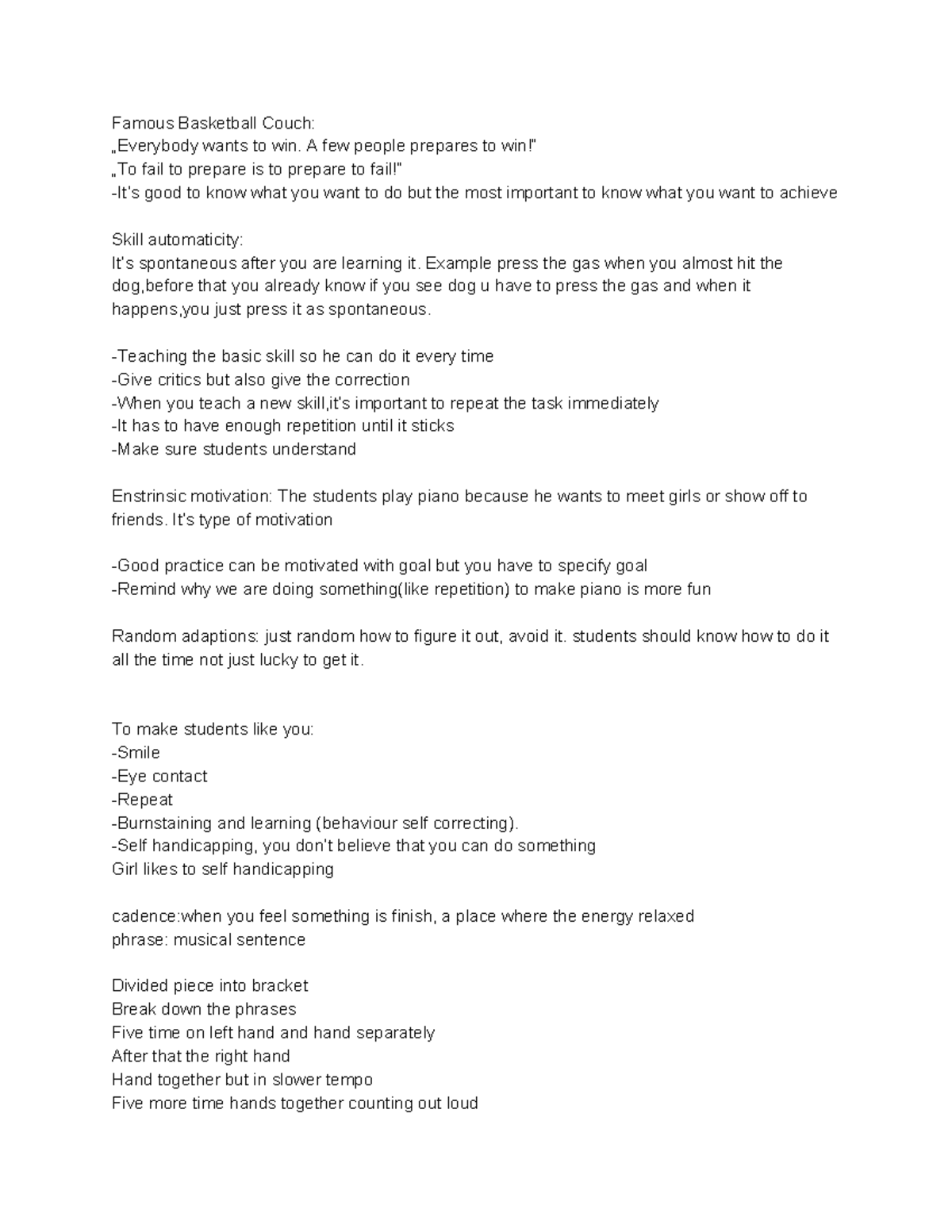 Piano Pedagogy II - Lecture notes 1 - Famous Basketball Couch: wants to ...