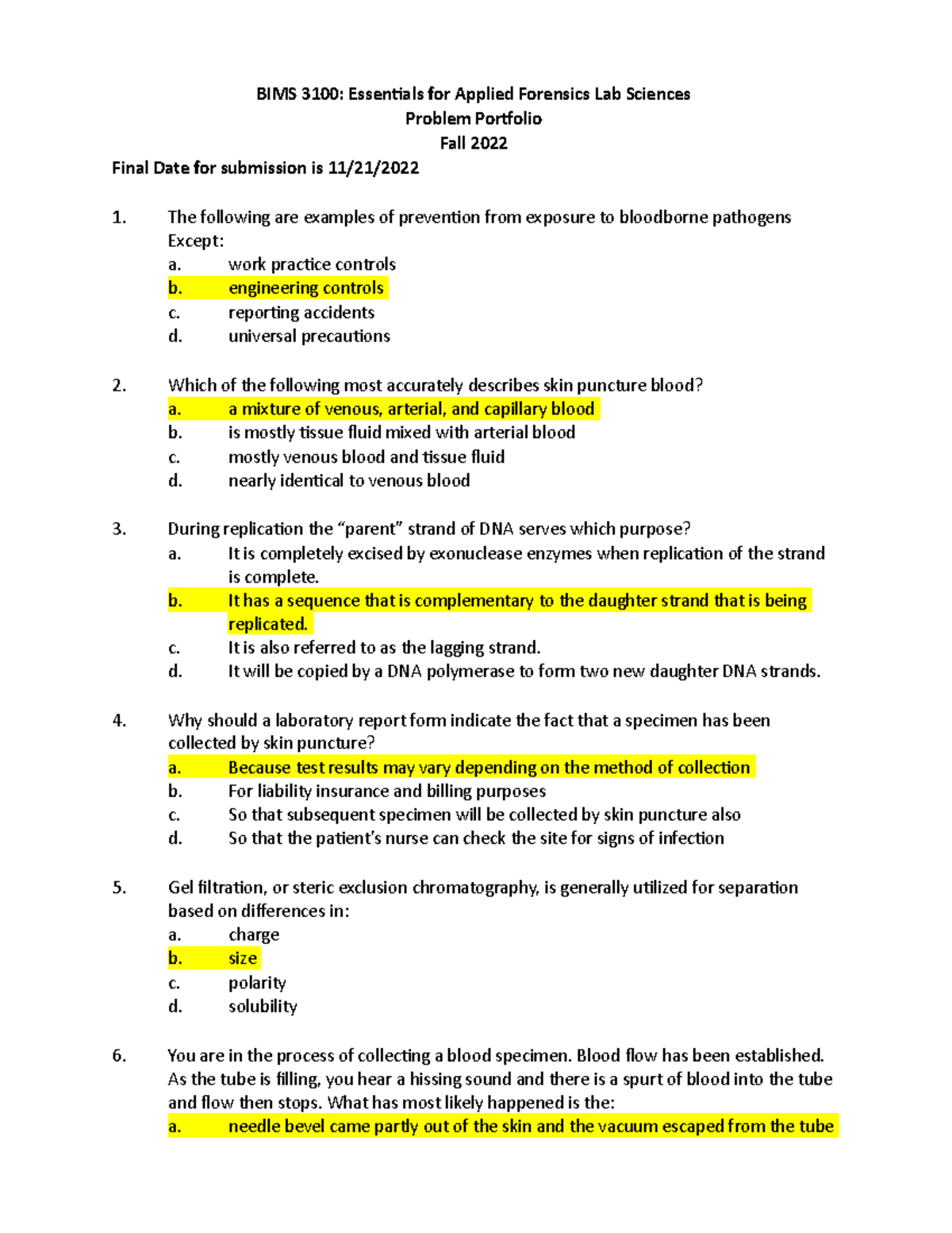 Problem Portfolio - 75 questions and the corresponding answers for essentials of applied ...