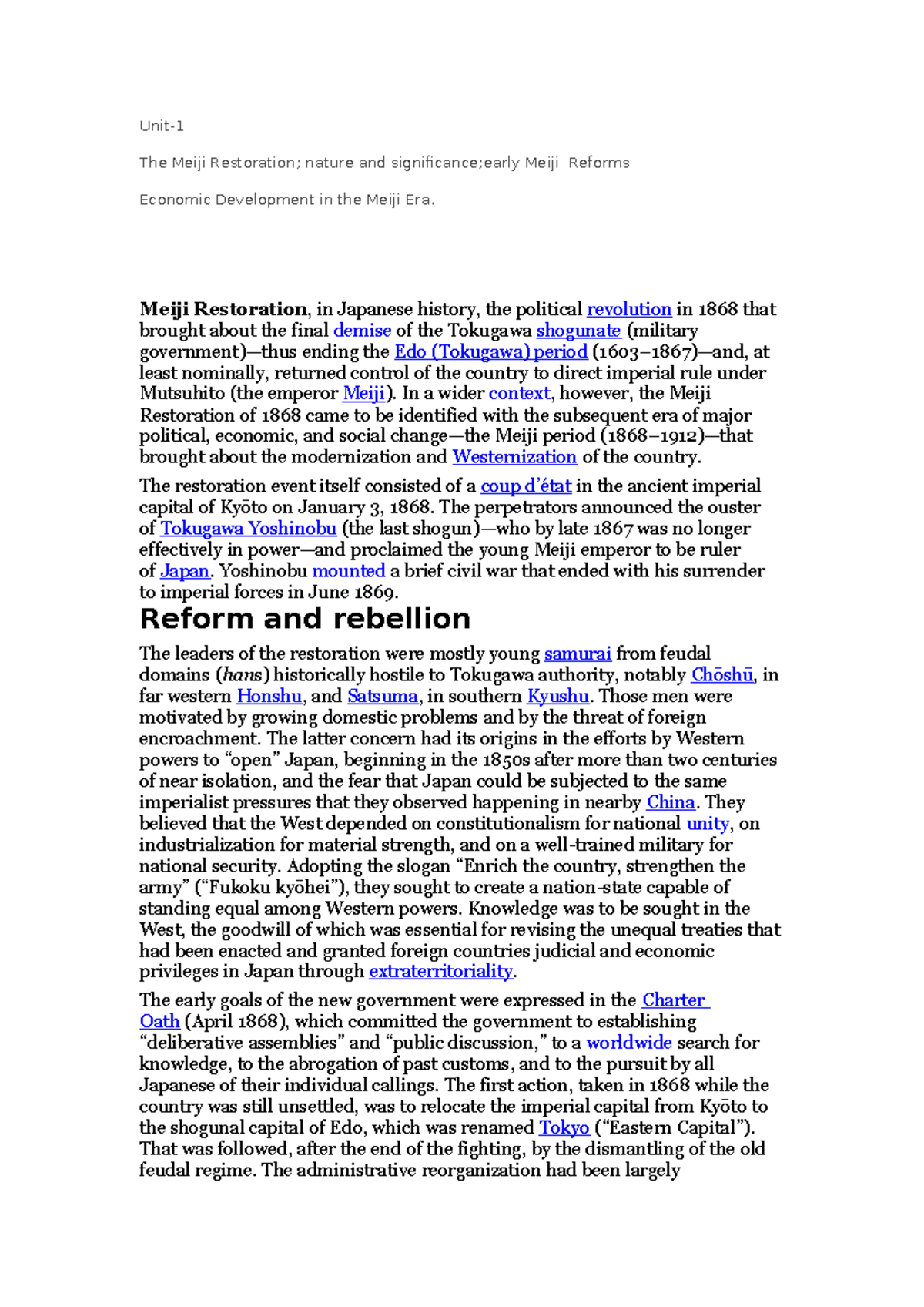 Meiji restoration - Meiji Restoration, in Japanese history, the ...