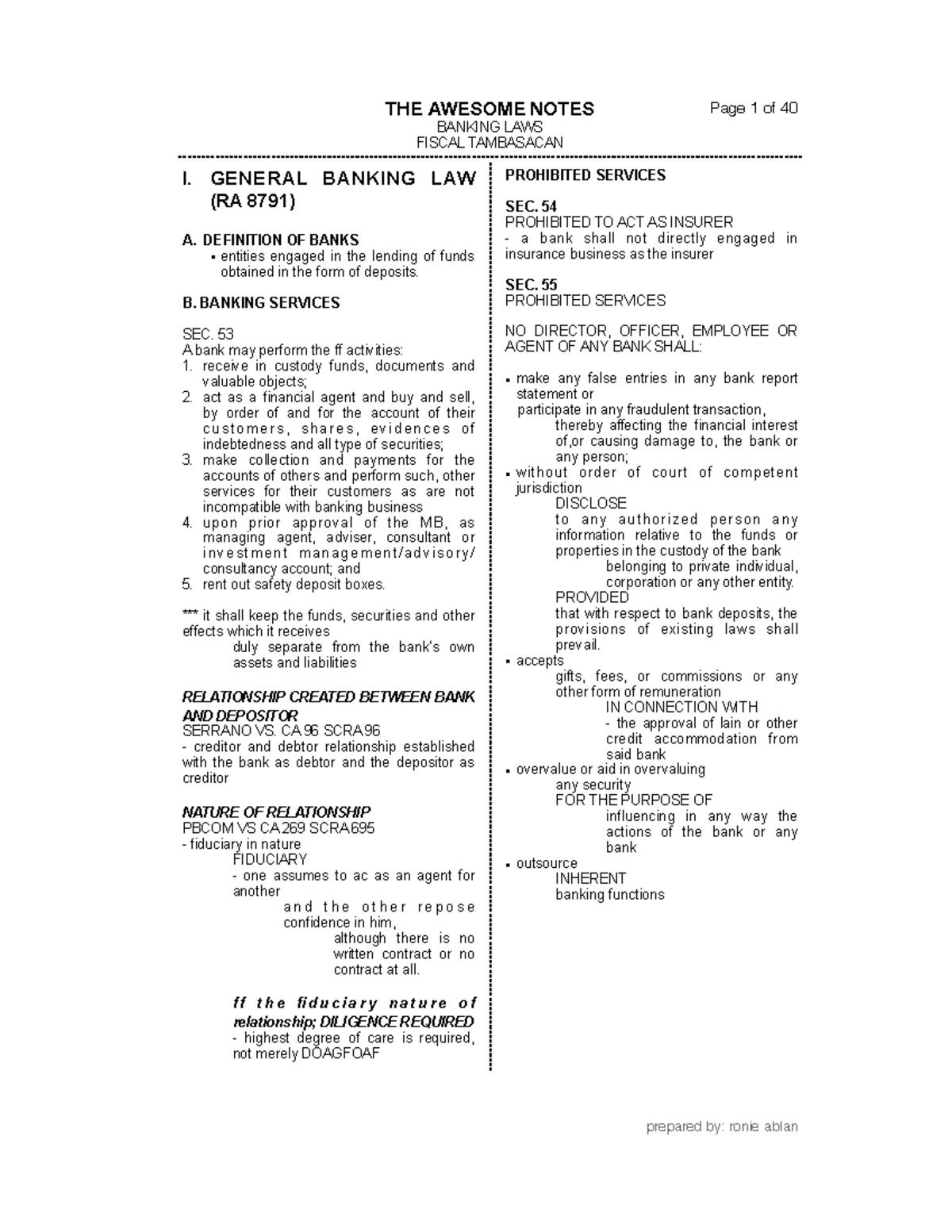 Banking Laws - THE AWESOME NOTES BANKING LAWS FISCAL TAMBASACAN I ...