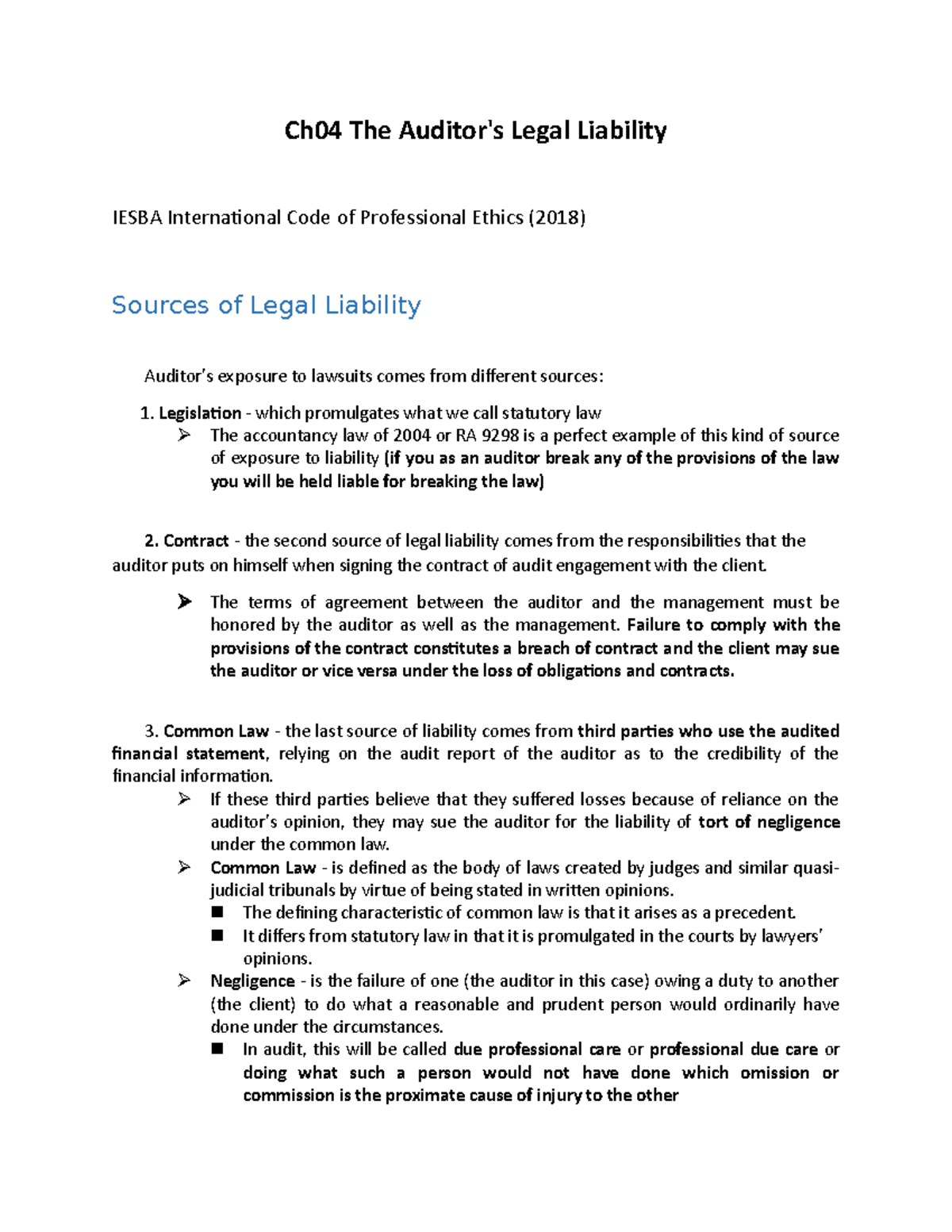 Aud Prin-Notes-4-1 - auditing principles - Ch04 The Auditor's Legal ...