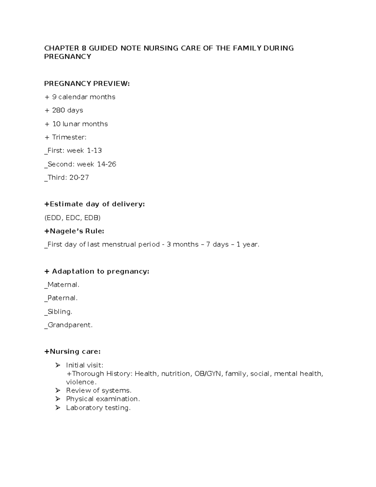 obstetric and gynecology guided note chapter 8 - CHAPTER 8 GUIDED NOTE ...