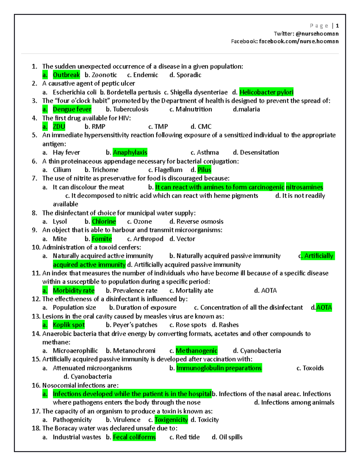 Sample Exam-in-Microbiology - Twitter: @nursehooman Facebook: facebook ...