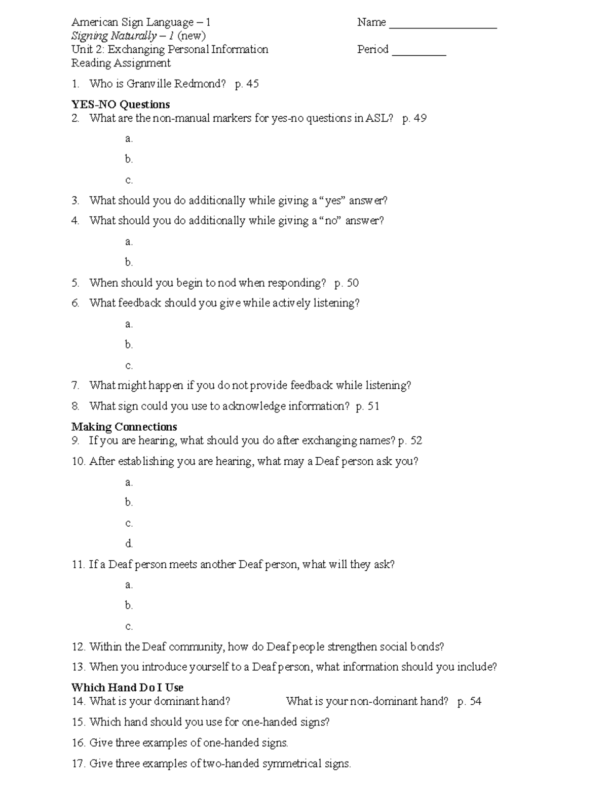 2 readings for you - American Sign Language – 1 Name ...