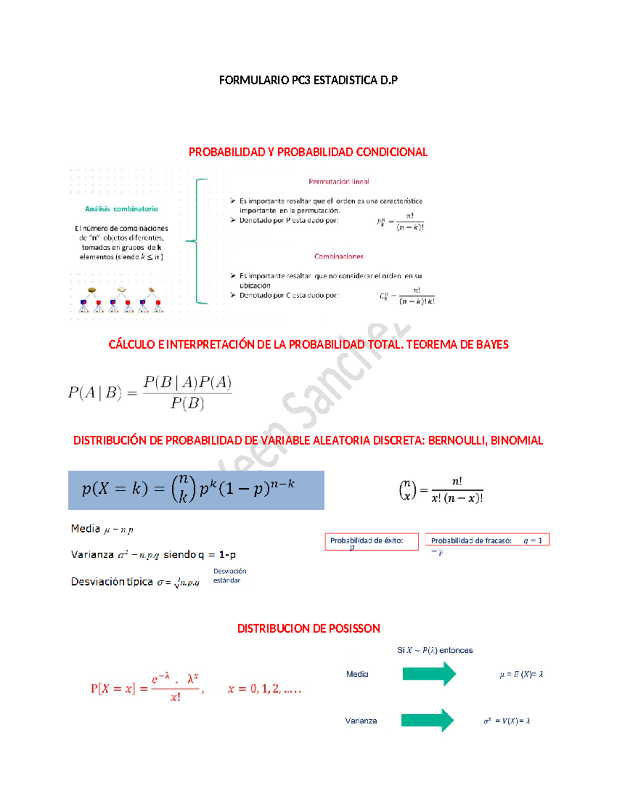 Formulario PC3 Estadistica D - Estadística descriptiva y probabilidades - FORMULARIO PC3 ...