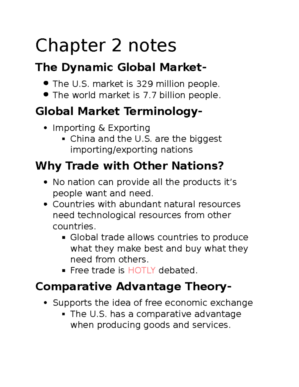 Chapter 2 notes Business - Chapter 2 notes The Dynamic Global Market ...