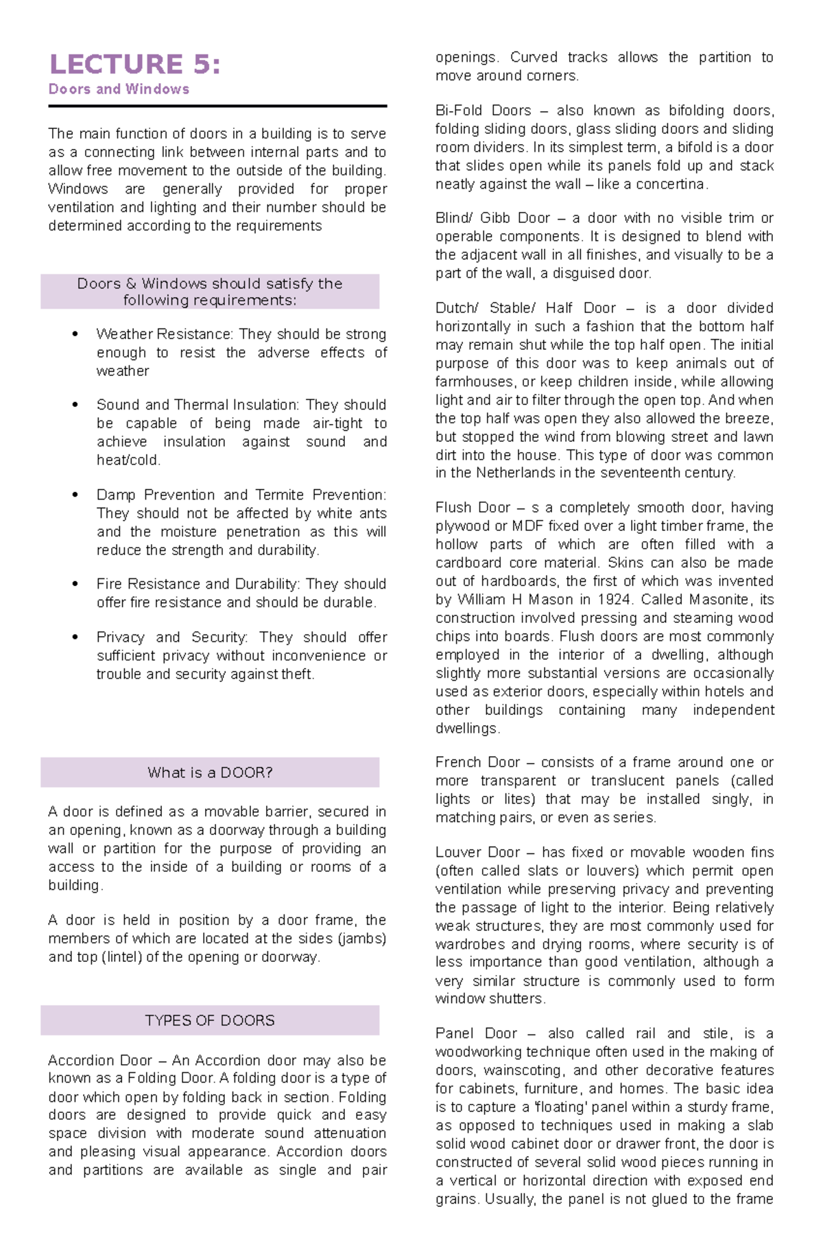 Drafting Lesson 5 (Doors and Windows) - LECTURE 5: Doors and Windows ...