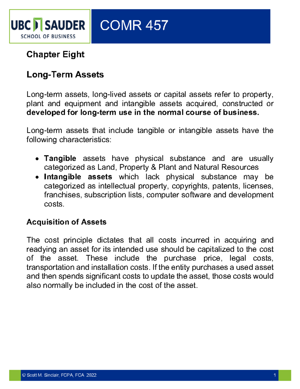 Chapter 8 Notes - Tangible and Intangible Assets - sms2022 - Chapter ...