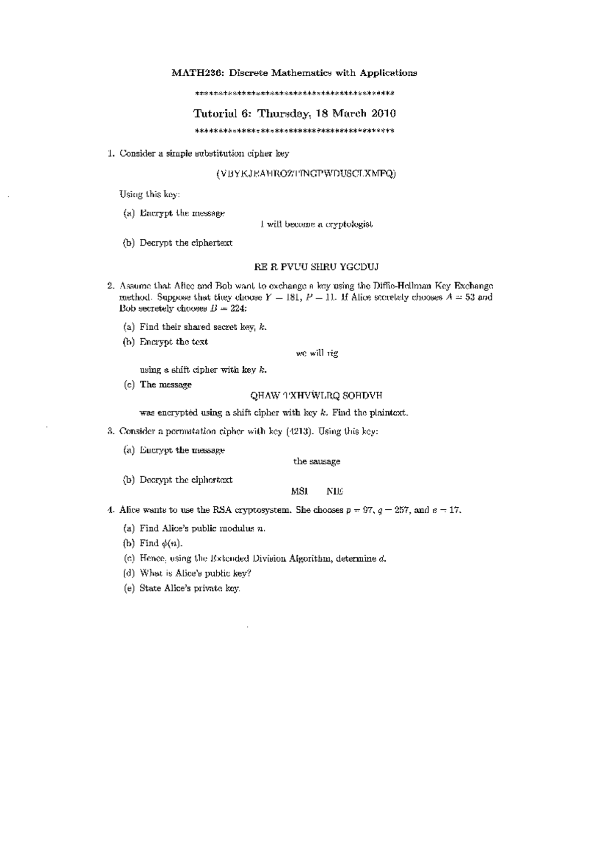 Tutorial 6s - MATH 236 - MATH236: Discrete Mathematics with Applications - Studocu