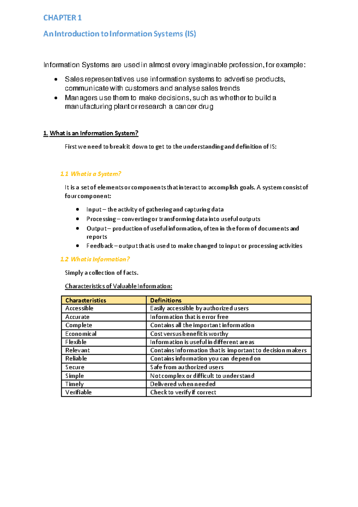 Summeries - Summary Information business system - CHAPTER 1 An Introduction to Information ...