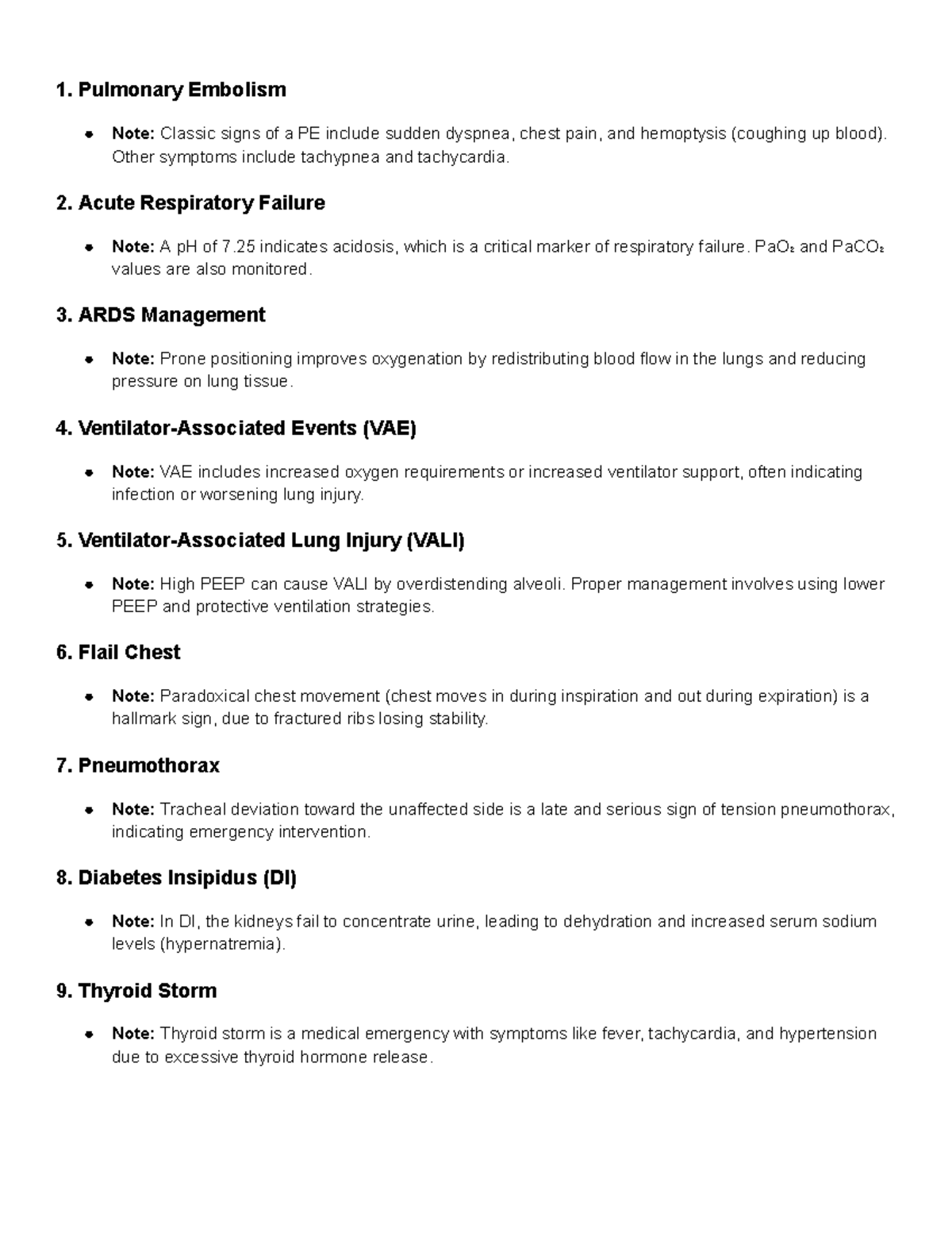 Nur 265 Unit 4,5,6 overview - 1. Pulmonary Embolism Note: Classic signs ...