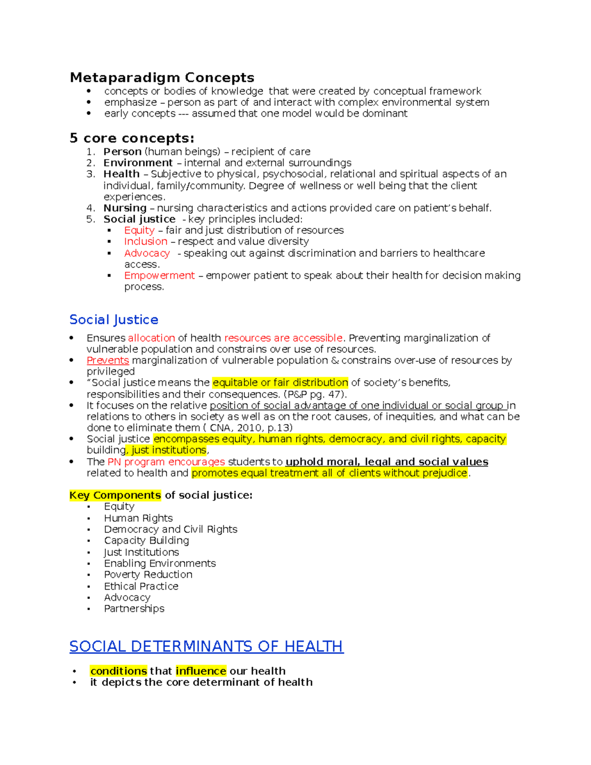 NFDN Midterm Review - Metaparadigm Concepts concepts or bodies of knowledge that were created by ...
